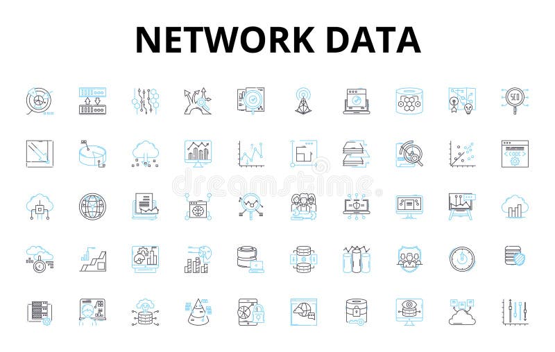 Network Data Linear Icons Set Connectivity Traffic Latency Throughput Bandwidth Nodes