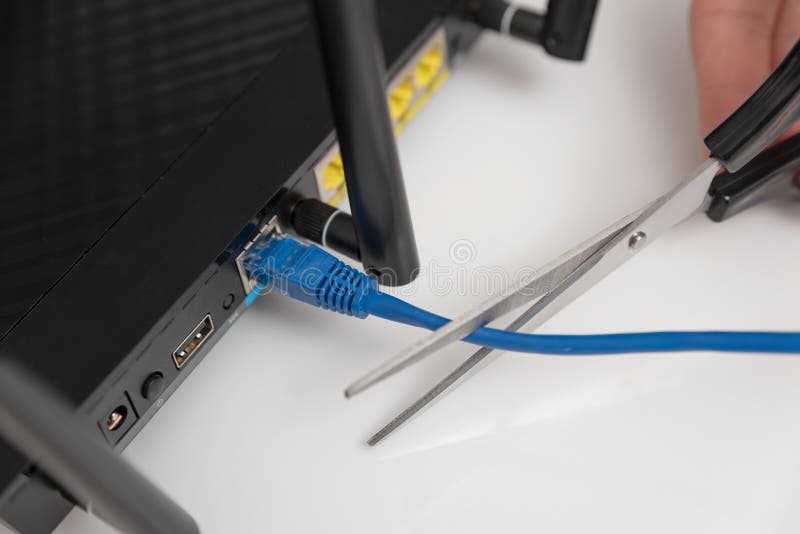 Network and Data Protection Concept with Scissors Stock Photo - Image ...