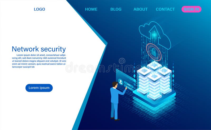 Data Center Server Room and Big Data Processing Protecting Data Security Concept Stock Vector ...