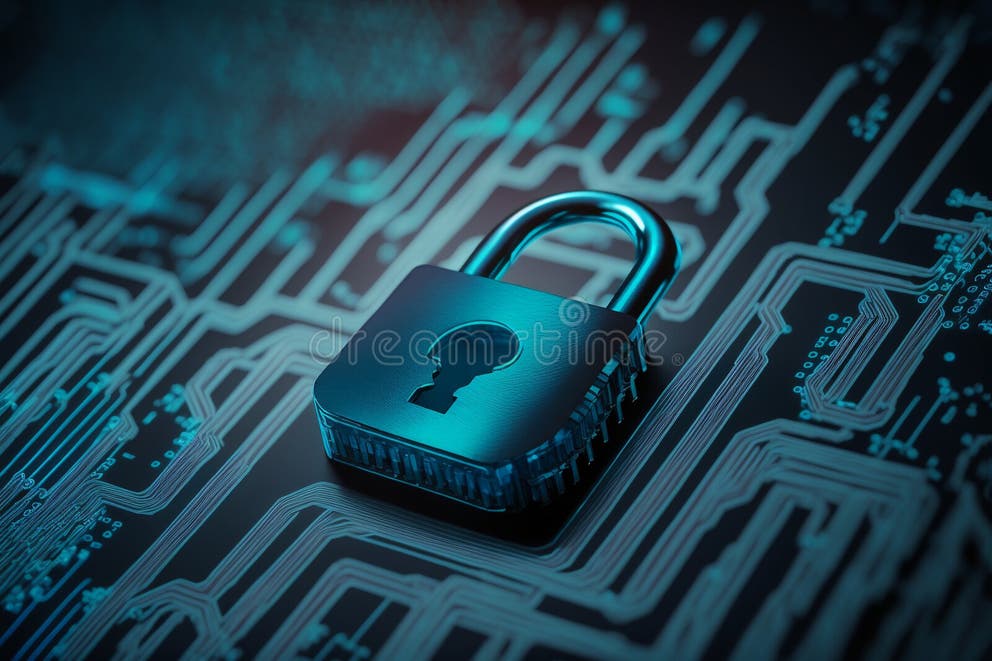 Network Data Security. Global Network Security, Lock on Blue Background ...