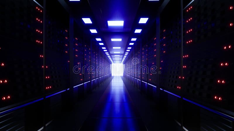 Data Servers Behind Glass Panels in the Server Room of the Data Center ...