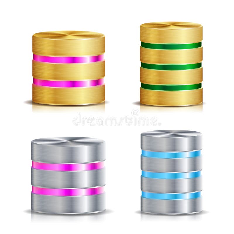 Network Database Disc Icon Vector Set. Realistic Illustration of ...
