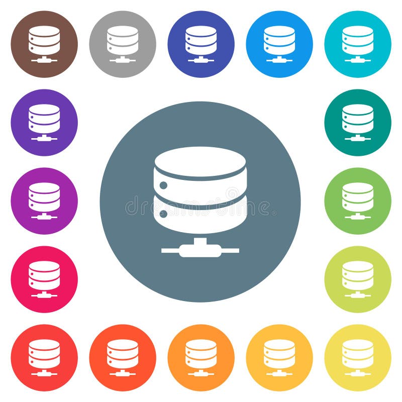 Network Database Flat White Icons on Round Color Backgrounds Stock ...