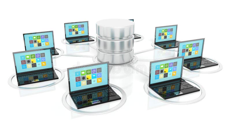 Network Database and Laptop Icons Stock Illustration - Illustration of ...
