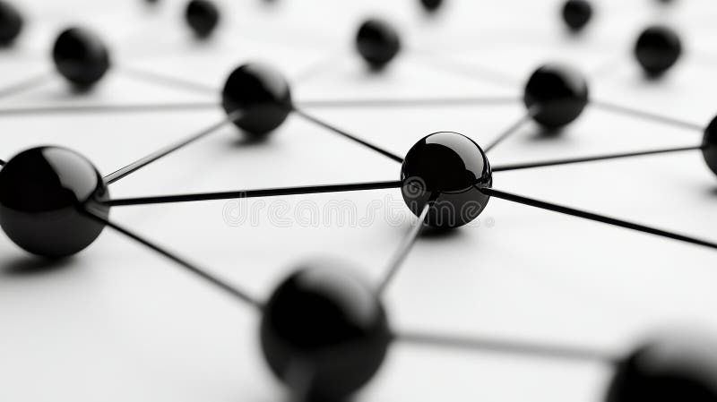 In Network Design, Black Spheres are Connected by Lines on a White ...