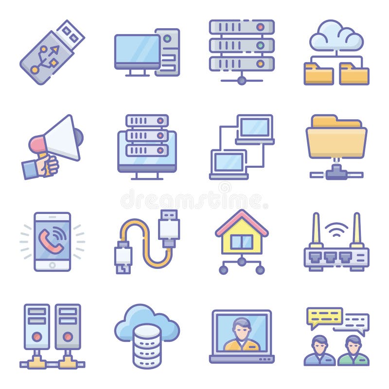 Network Devices Flat Icons Pack Stock Vector - Illustration of ...