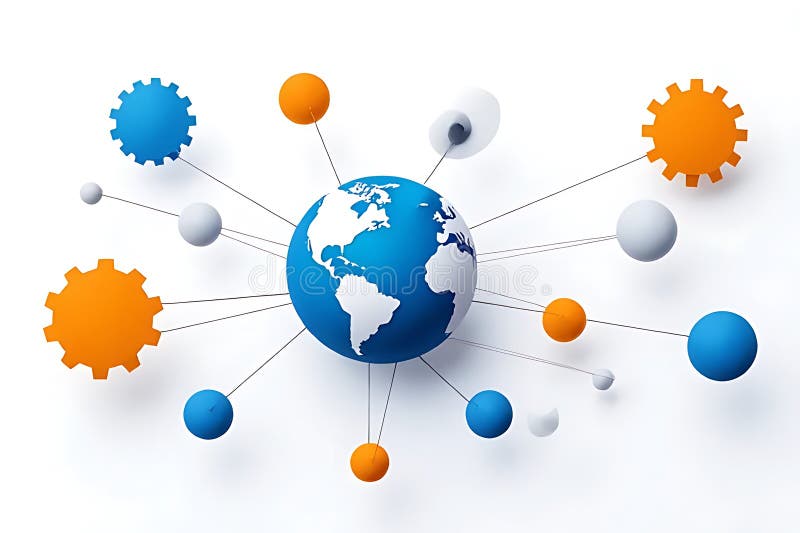 A Network Diagram Displays a Globe Connected To Various Spheres and ...