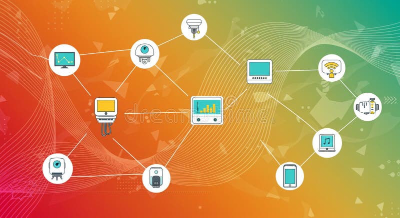 Network Diagram on a Gradient Background of Orange To Teal, Featuring ...