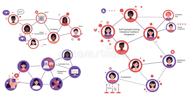 A Network Diagram Showing Cartoon Avatars Connected by Lines, Depicting ...