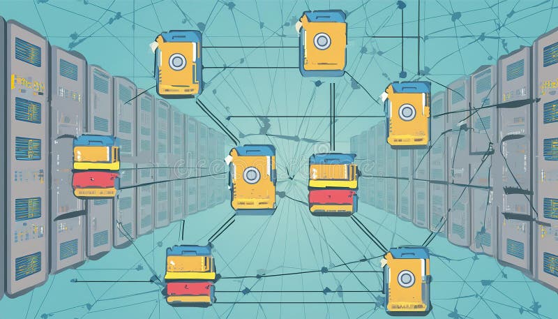 Network Diagram with Yellow and Red Containers. Generative AI Stock ...