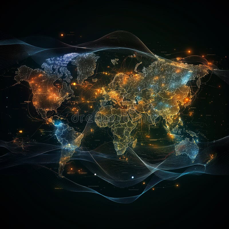 Network with Digital World Map, Wireless Connection To Communication in ...