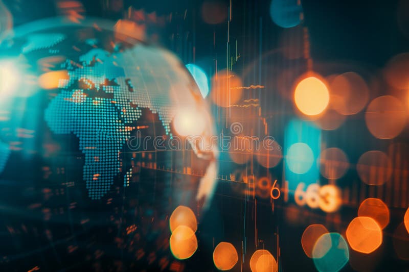 Network with Digital World Map, Wireless Connection To Communication in ...