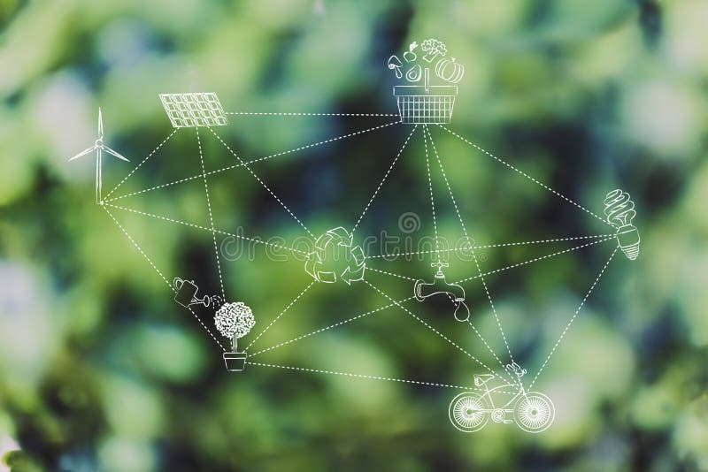 Network of Ecology-related Symbols Link by Dashed Lines Stock Photo ...