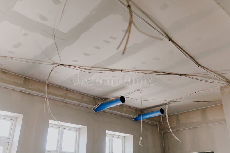 Electric Wires Network Mounted on Ceiling Stock Image - Image of ...