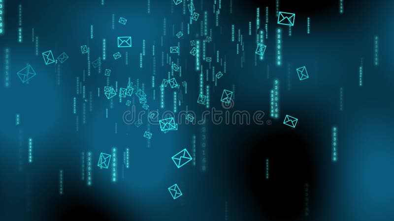 Network Email Data Travels in Cyberspace on Blue Background Stock ...