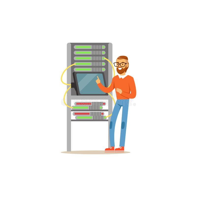 Network Engineer Administrator Working in Data Center Using Tablet ...