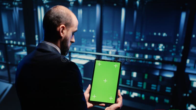 Network Engineer Doing System Check on Green Screen Stock Photo - Image ...
