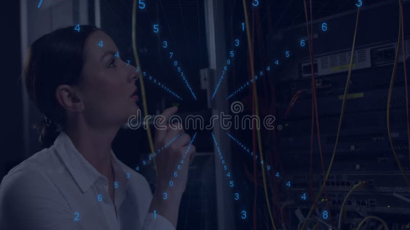 Network Engineer Holding Cable, Tracing Holographic Streams on Patch ...