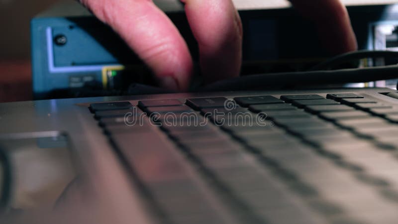 Network Engineer with Laptop with Ethernet Switch Port Lights Stock ...