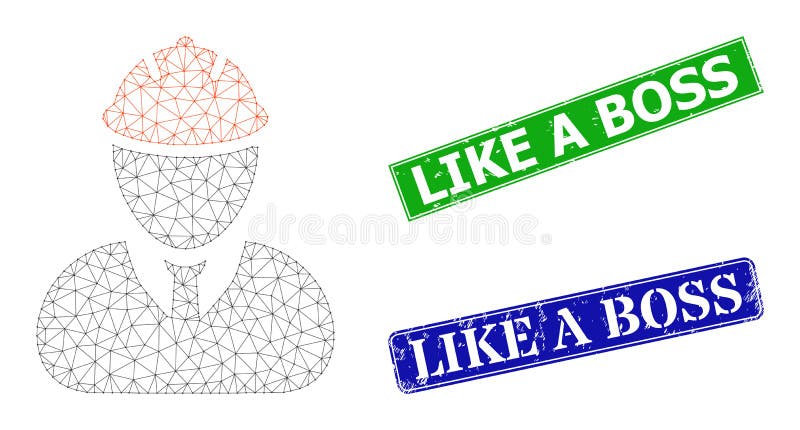 Grunged Like a Boss Badges and Polygonal Mesh Engineer Icon Stock ...
