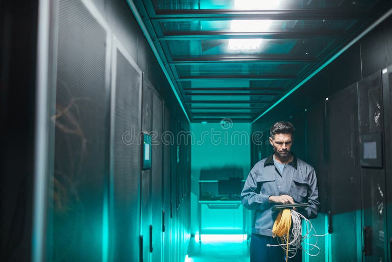 Portrait of Network Engineer in Server Room Stock Image - Image of data ...