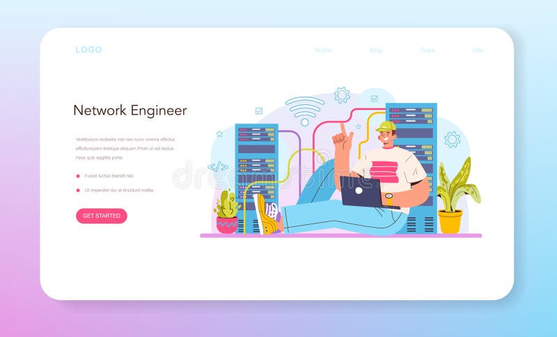 Network Engineer Web Banner or Landing Page. Specialist Setting Up ...