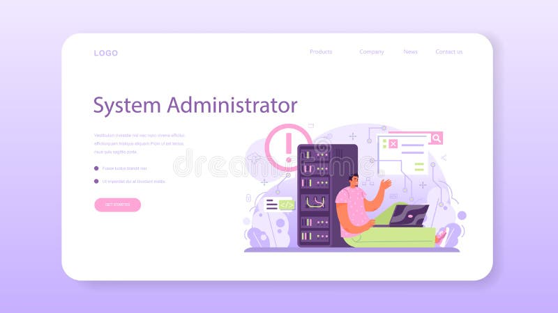 Network Engineer Web Banner or Landing Page. Specialist Setting Up ...