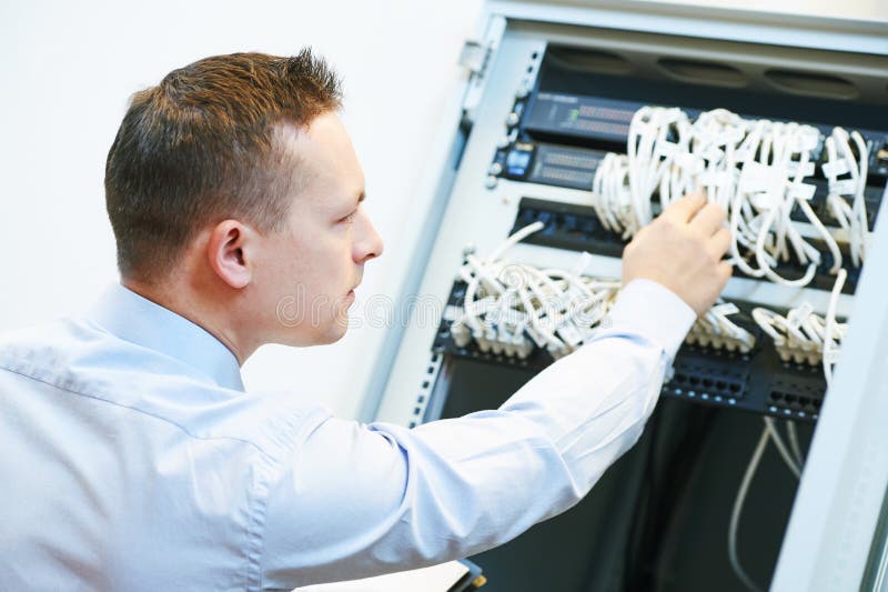 Network Engineer Solves A Communication Problem Stock Image - Image of ...