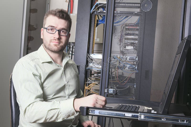 Network Engineer Working in Server Room Stock Image - Image of provider ...