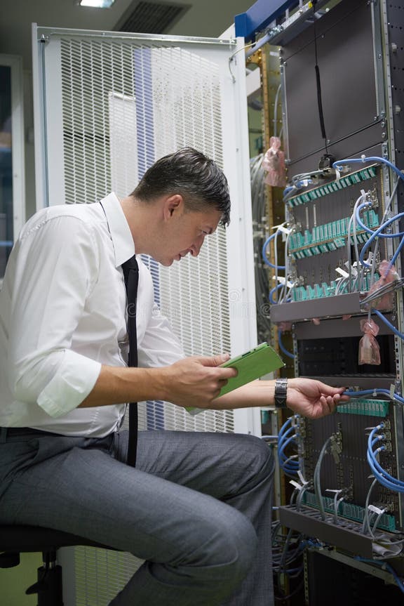 Network Engineer Working in Server Room Stock Photo - Image of center ...