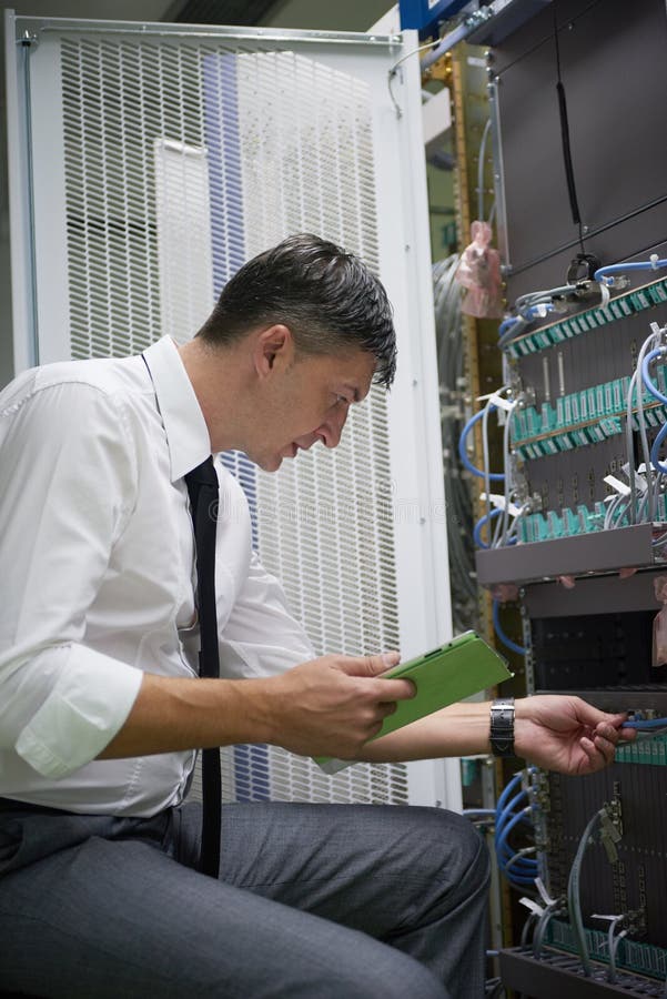 Network Engineer Working in Server Room Stock Image - Image of backup ...