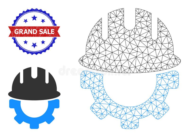 Triangular Mesh Engineering Icon and Grunge Bicolor Grand Sale Stamp ...