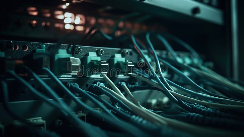 Network Equipment Panel with Cables and Wires on it. Generative Ai ...