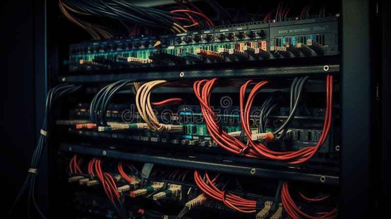 Network Equipment Panel with Cables and Wires on it. Generative Ai ...
