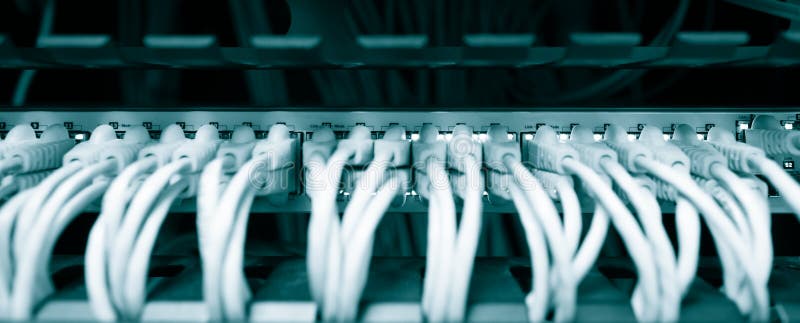 Network Ethernet Cables Connect To Switch Server Rack in Data Center ...
