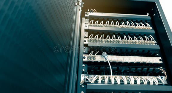 Network Ethernet Cables Connect To Switch Server Rack in Data Center ...