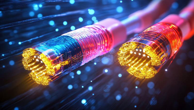 Network of Fiber Optics with Vibrant Colors and Glowing Connections ...