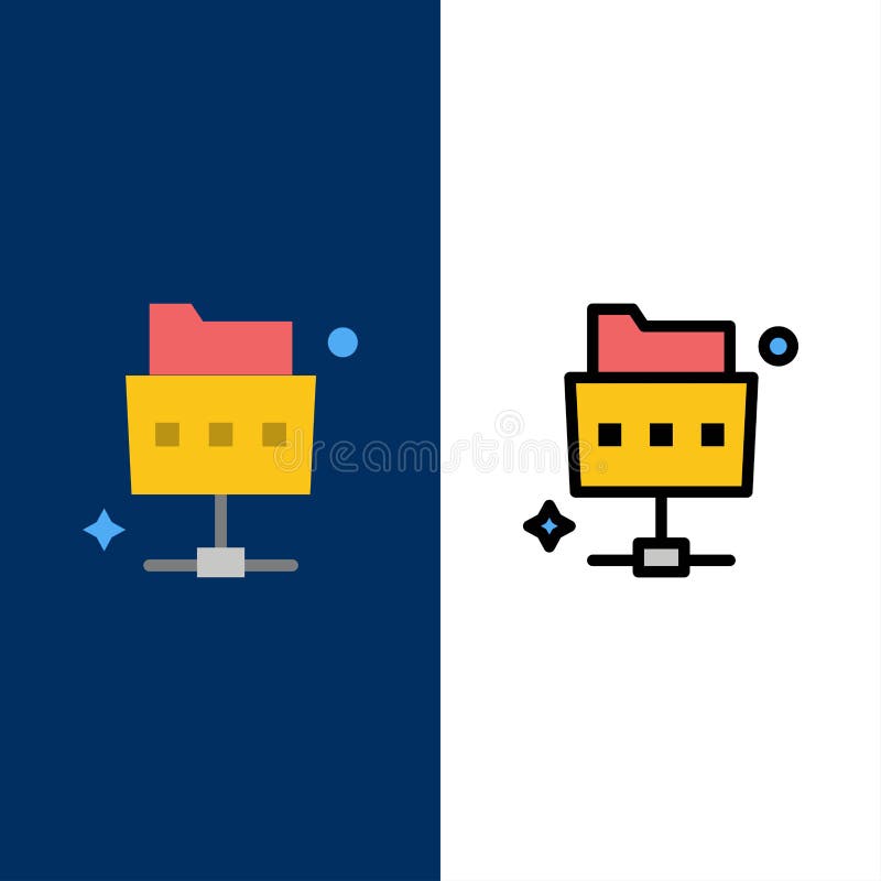 Network, File, Folder Icons. Flat and Line Filled Icon Set Vector Blue ...