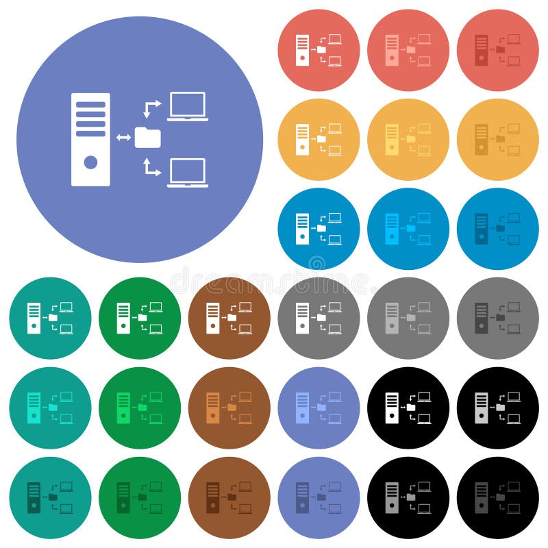 Network File System with Server Round Flat Multi Colored Icons Stock ...