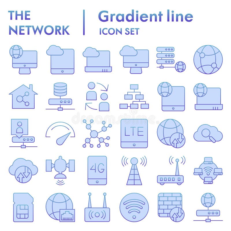 Network Flat Icon Set, Internet Symbols Collection, Vector Sketches ...