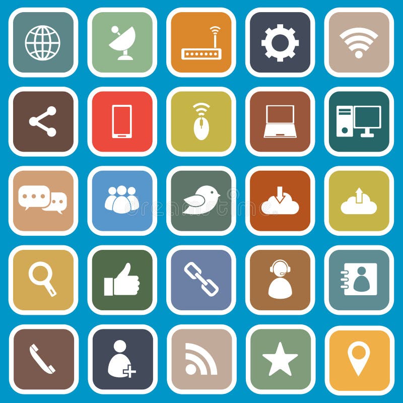 Network Flat Icons on Blue Background Stock Vector - Illustration of ...