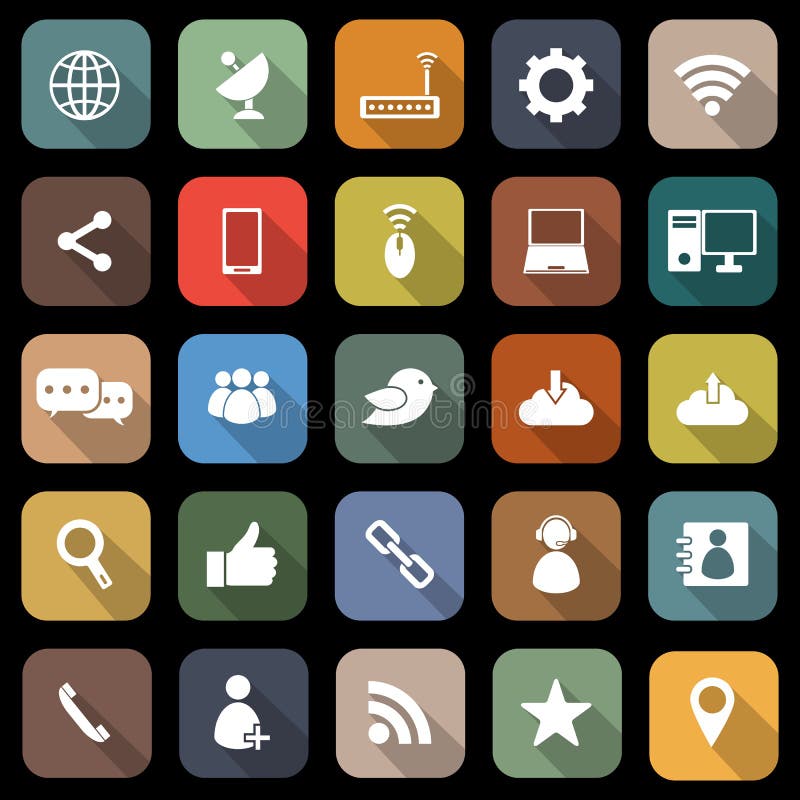 Network Flat Icons with Long Shadow Stock Vector - Illustration of ...