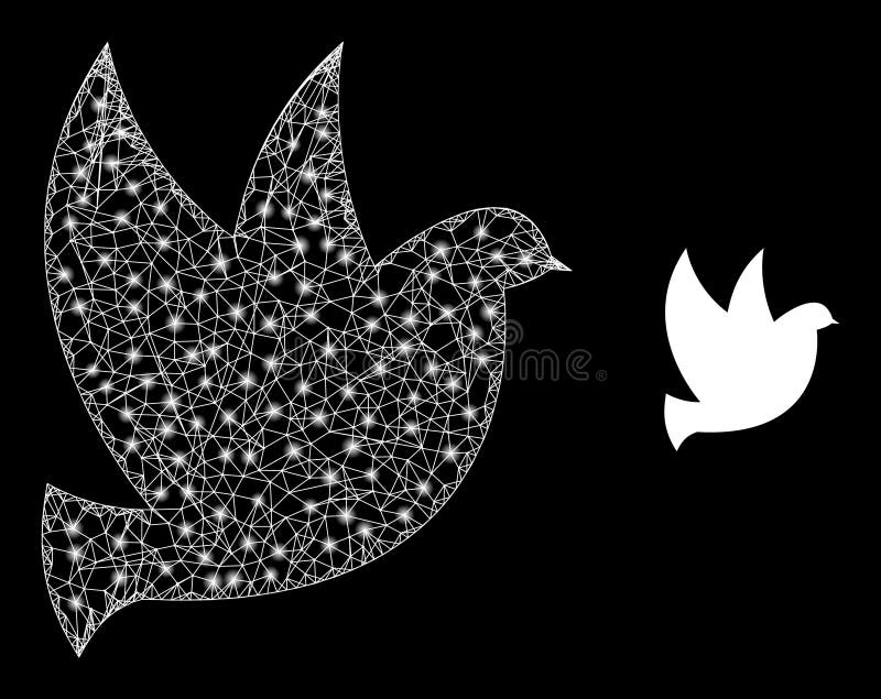 Network Flying Dove Web Mesh Icon with Glare Light Spots Stock ...