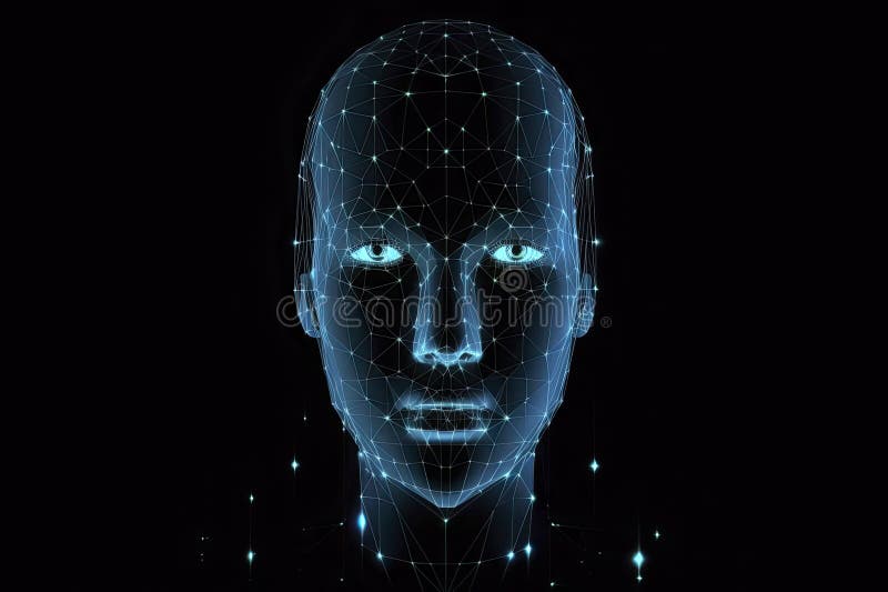 Network Forming AI Human Face. Technology and Robotics Concept Stock ...