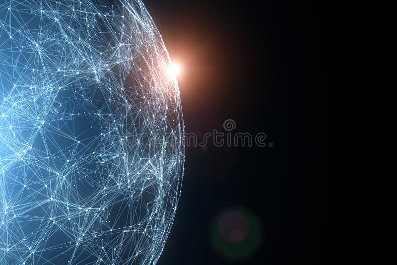 Abstract Network Data Sphere with Sunlight Stock Illustration ...