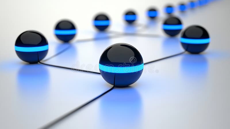 Network of Glowing Blue Orbs with Radiant Lines on White, Technology ...