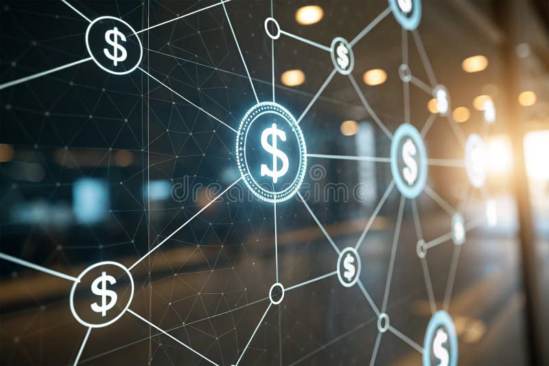 A Network of Glowing Financial Symbols Connected by Lines Stock ...