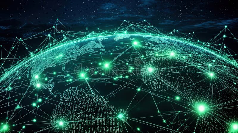 Network of Glowing Green Lines and Nodes Stock Illustration ...