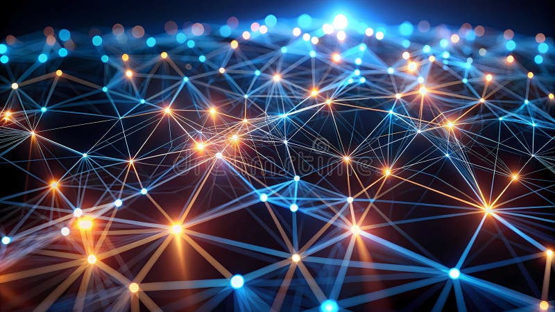 A Network of Glowing Nodes Forms Intricate Geometric Shapes Against a ...