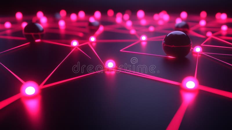 Network of Glowing Pink Lines and Black Spheres Stock Illustration ...
